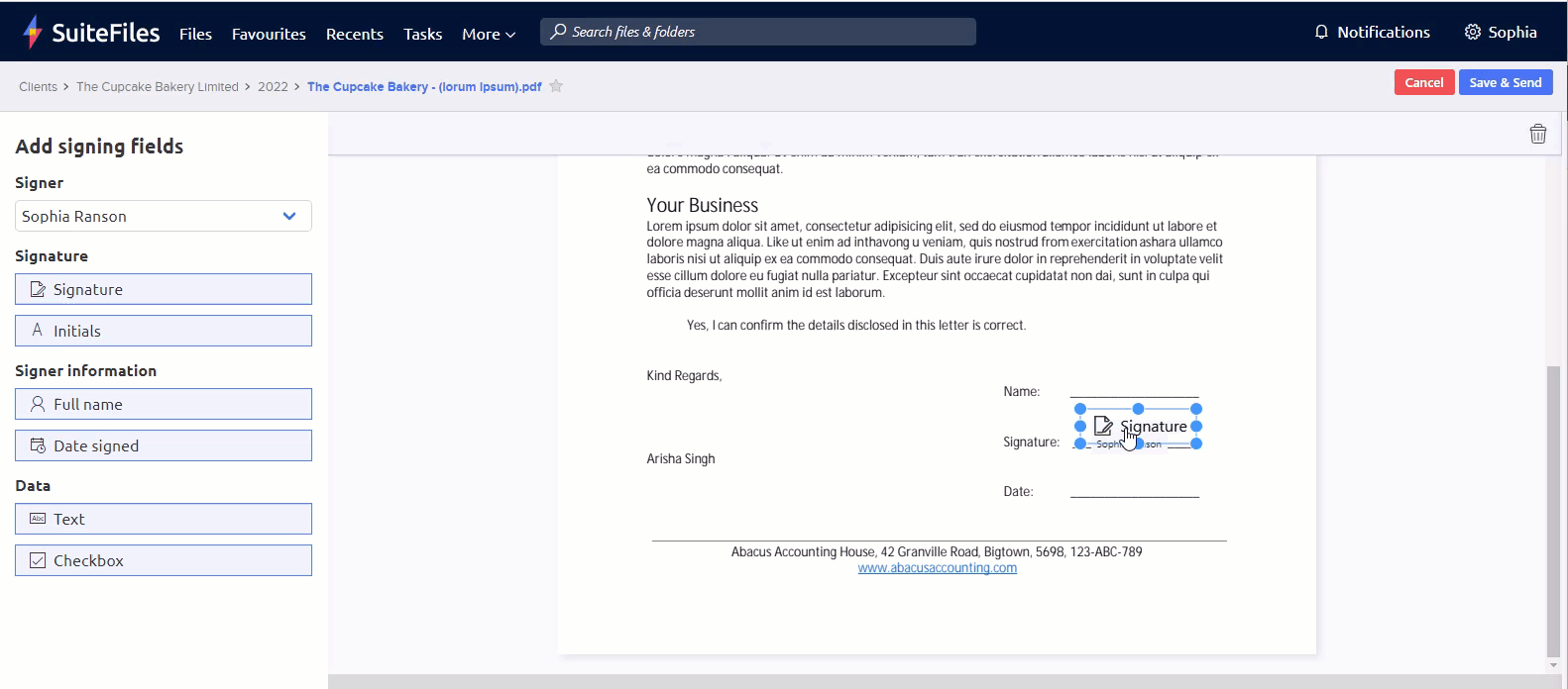 Tips for signing field placement