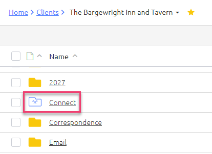 How do I create a connected folder to share with my client?