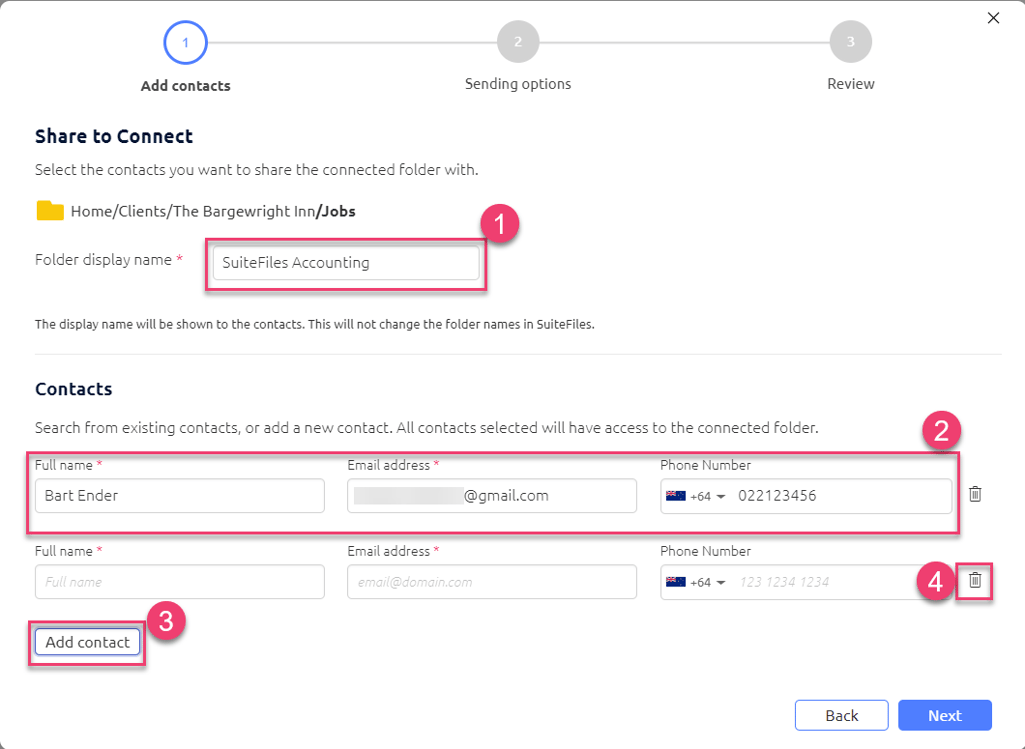 How do I create a connected folder to share with my client?