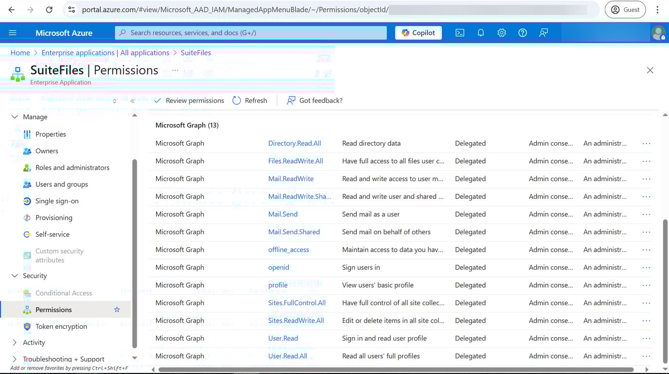 How to check which Microsoft App Permissions have been applied