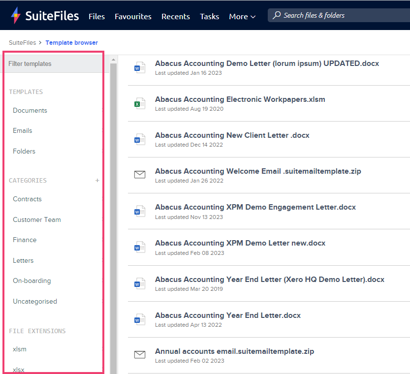 Managing your SuiteFiles Templates