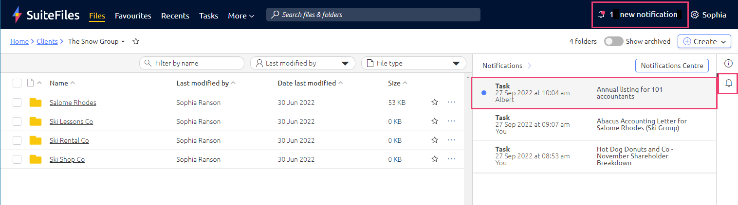 Notifications Side Panel