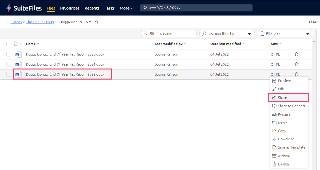 Sharing Files with an Internal User