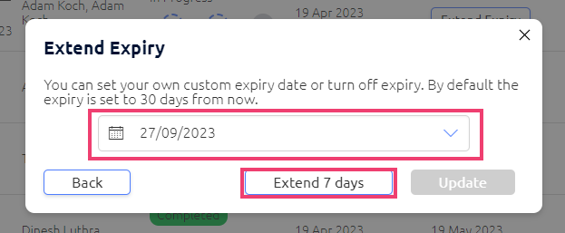 How do I extend the expiry on signing documents?
