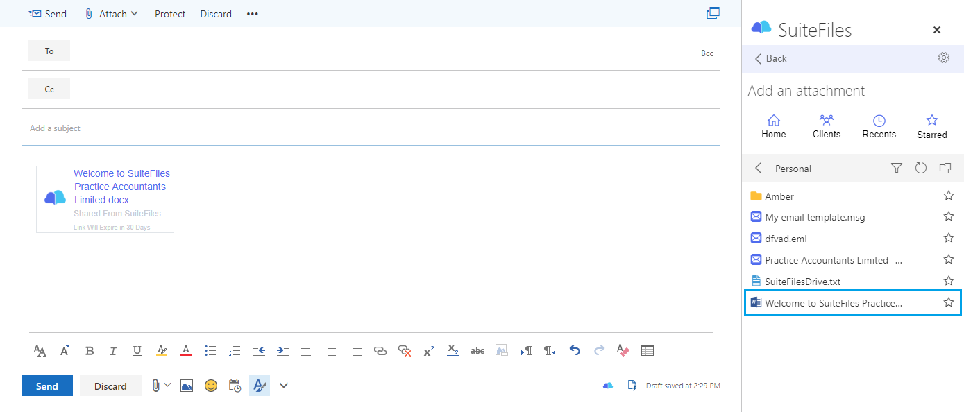 SuiteFiles Outlook app for the Outlook Web App